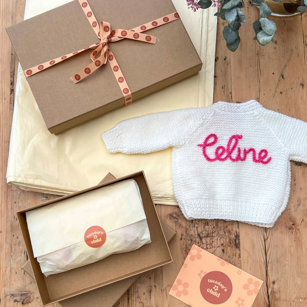 hand-embroidered baby name knits and denim made with love in the UK ...